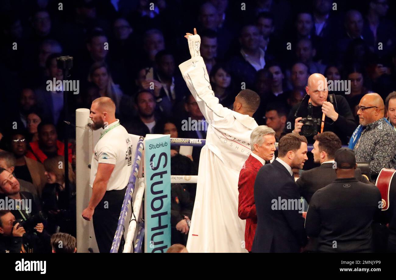 Britain's Anthony Joshua celebrates victory over New Zealand's Joseph ...