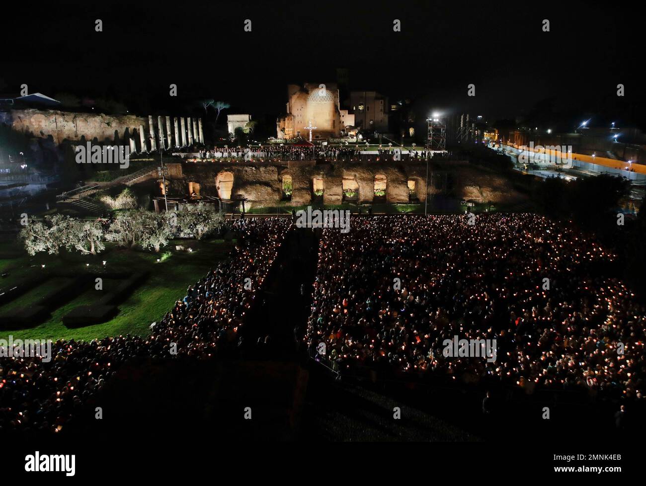 Pope Francis presides over the Via Crucis (Way of the Cross) torchlight ...