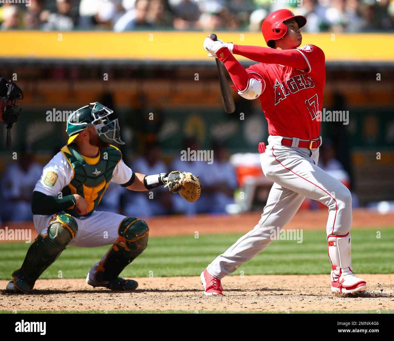 Los Angeles Angels' Shohei Ohtani bats against the Oakland Athletics ...