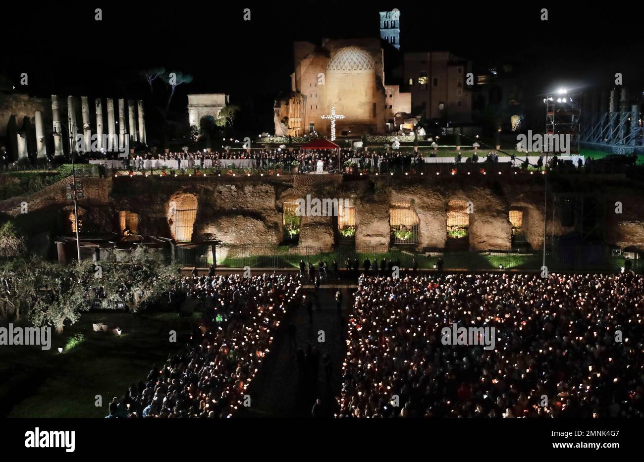 Pope Francis presides over the Via Crucis (Way of the Cross) torchlight ...