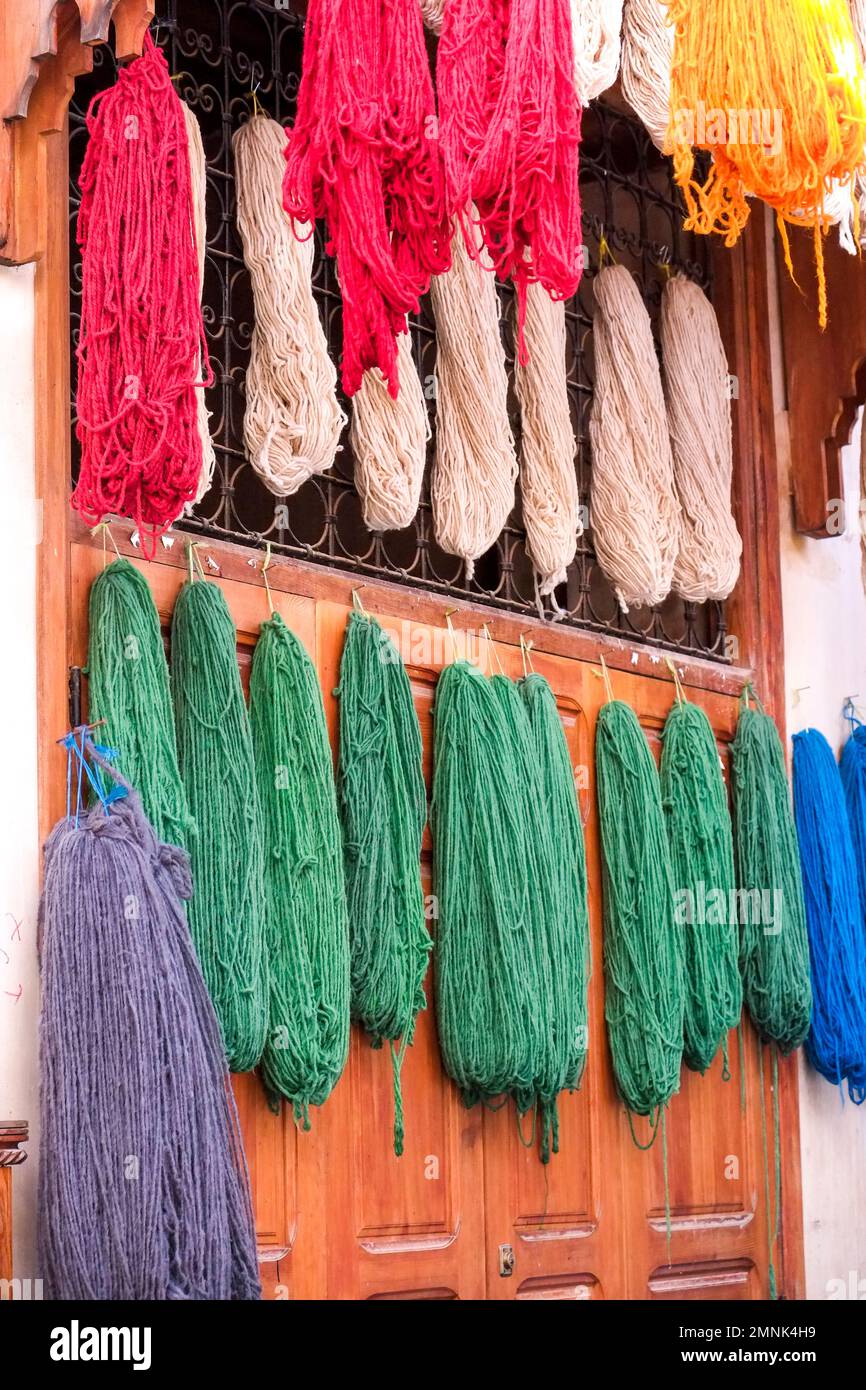 Africa, Morocco, Colorful yarn hanging to dry after being dyed Stock ...