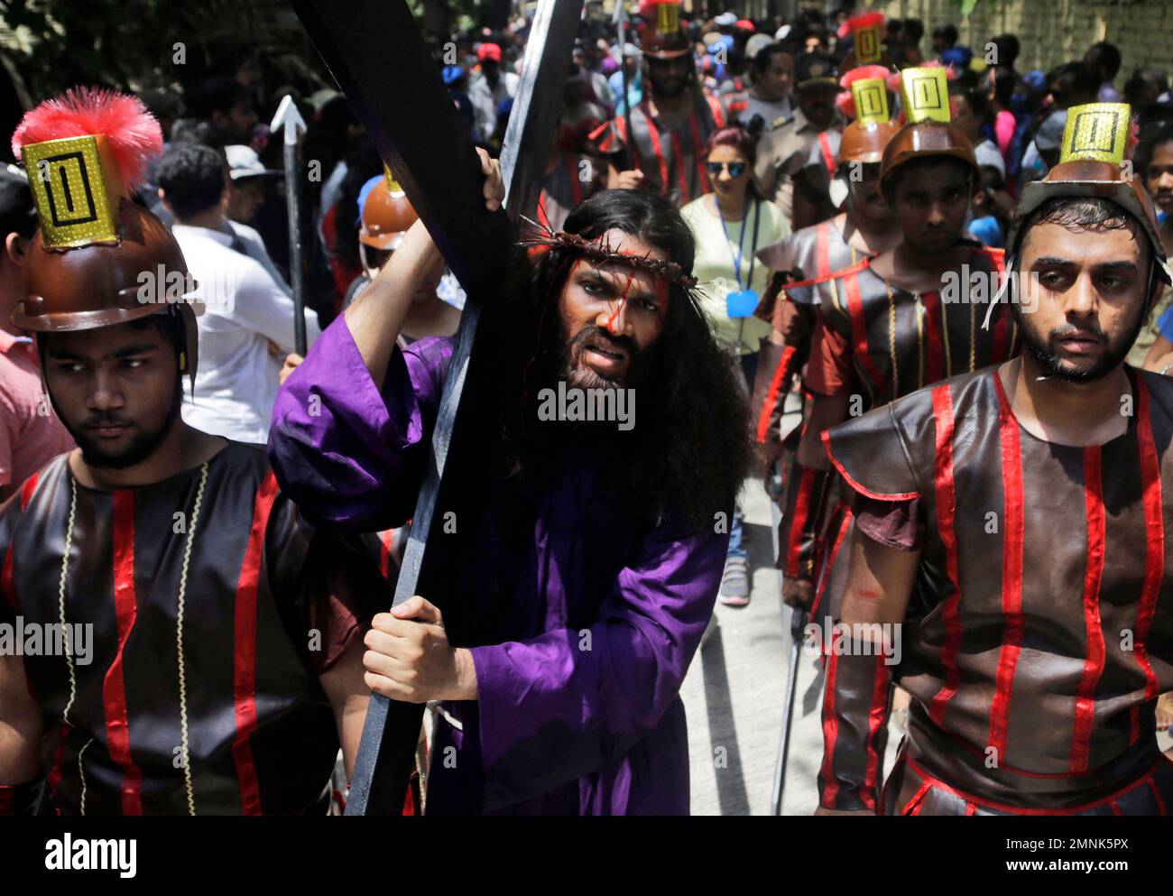 An Indian Christian devotee reenacts the crucifixion of Jesus Christ ...