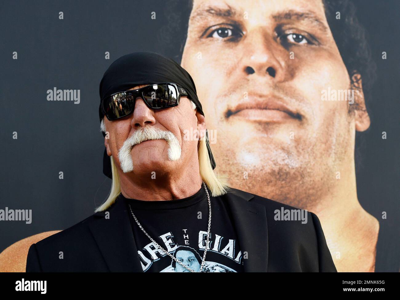 Professional wrestler Hulk Hogan poses at the premiere of the HBO ...