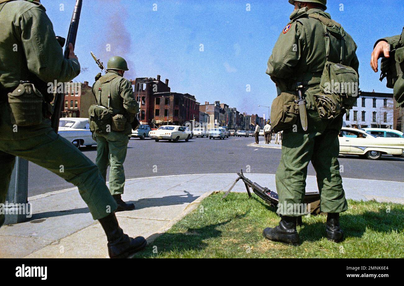 In this April 6, 1968, file photo, National Guard troops stand at the ...
