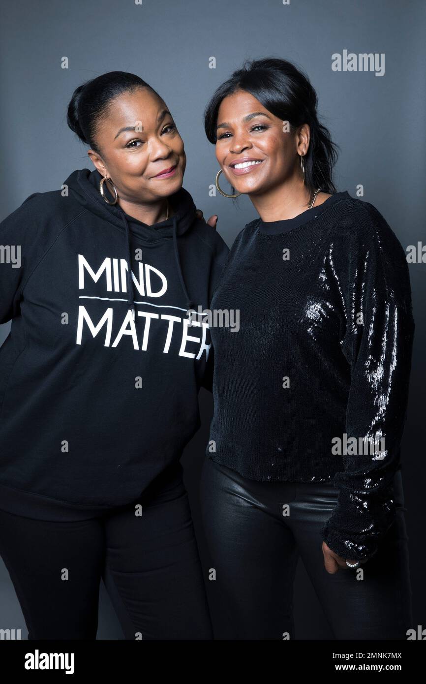 In this March 19, 2018 photo, Roxanne Shante, left, and Nia Long pose ...