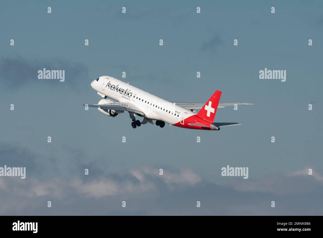 Zurich, Switzerland, January 19, 2023 Helvetic airways Embraer E-190-E2 ...