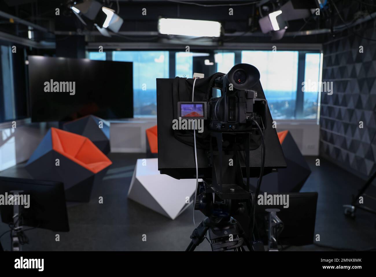 Modern video recording studio with professional equipment, focus on ...