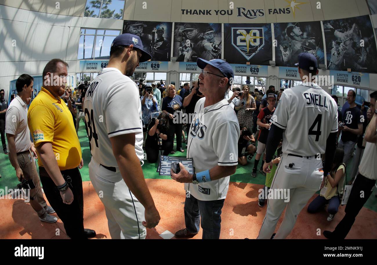 Tampa Bay Rays starting pitchers Jacob Faria (34) and Blake Snell (4 ...