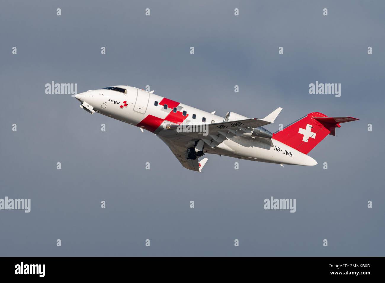Zurich, Switzerland, January 19, 2023 REGA Swiss air rescue Bombardier ...