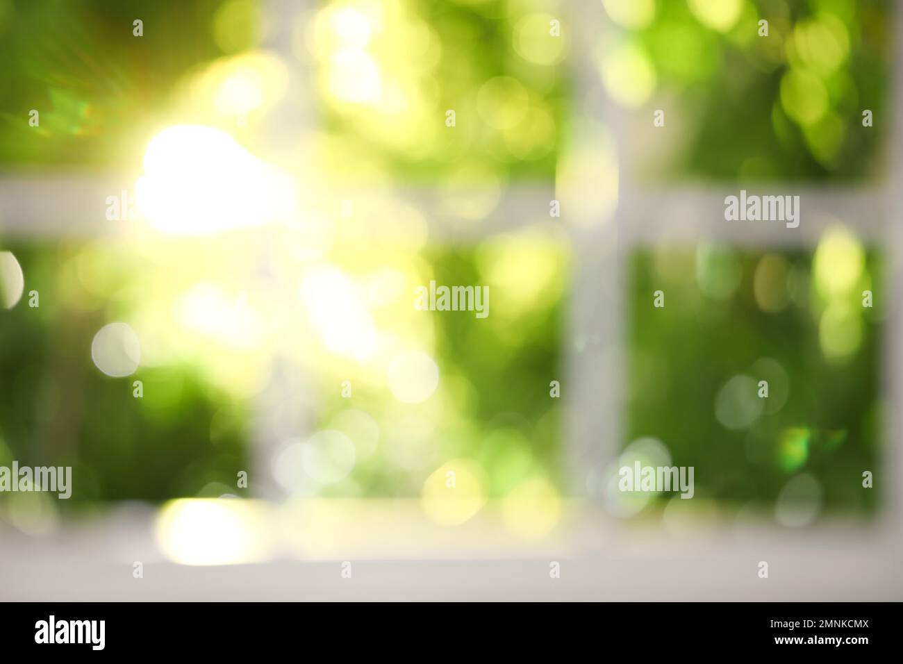 Blurred view through window on garden in morning Stock Photo - Alamy