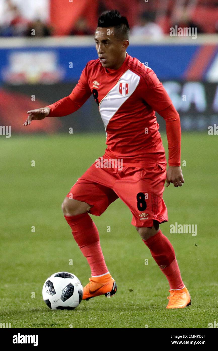 Peru midfielder Christian Cueva controls the ball against Iceland ...