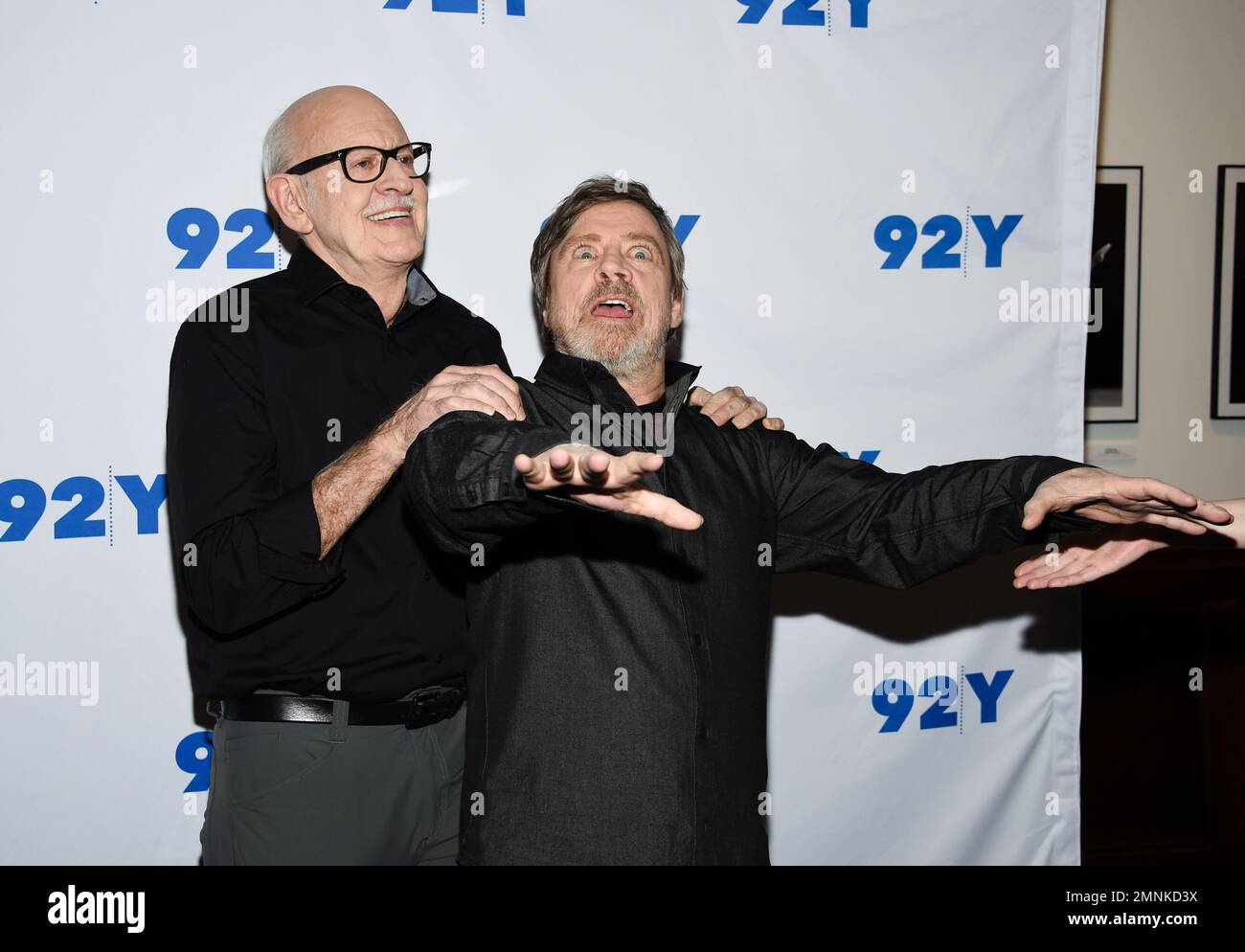 Puppeteer and actor Frank Oz, left, and actor Mark Hamill pose together ...
