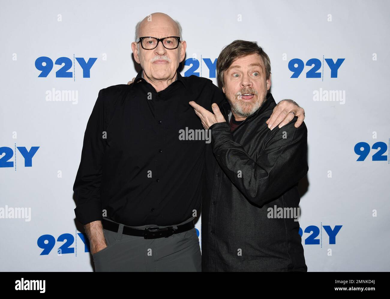 Puppeteer and actor Frank Oz, left, and actor Mark Hamill pose together ...