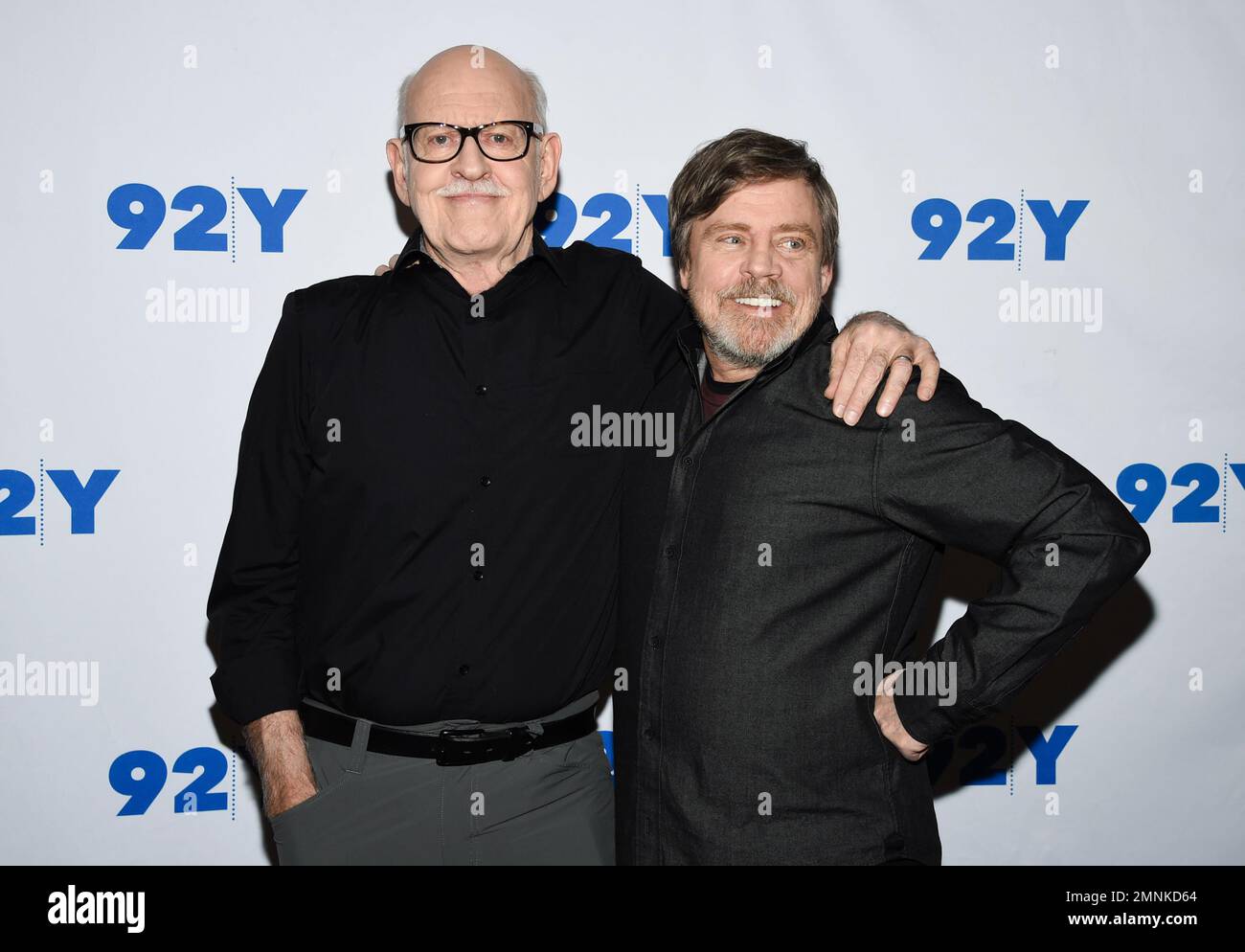 Puppeteer and actor Frank Oz, left, and actor Mark Hamill pose together ...