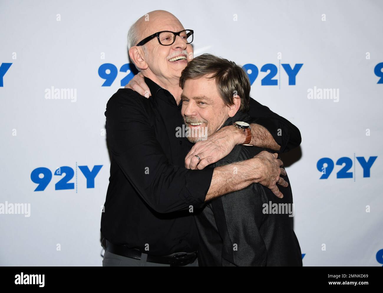 Puppeteer and actor Frank Oz, left, and actor Mark Hamill pose together ...