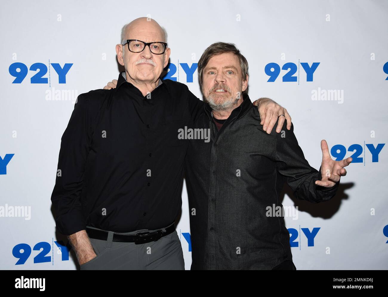 Puppeteer and actor Frank Oz, left, and actor Mark Hamill pose together ...