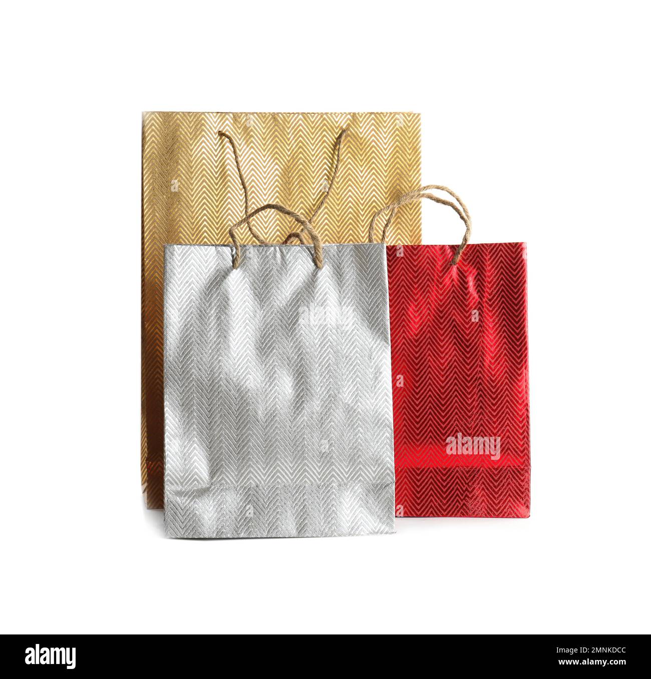 Color paper shopping bags isolated on white. Space for design Stock ...