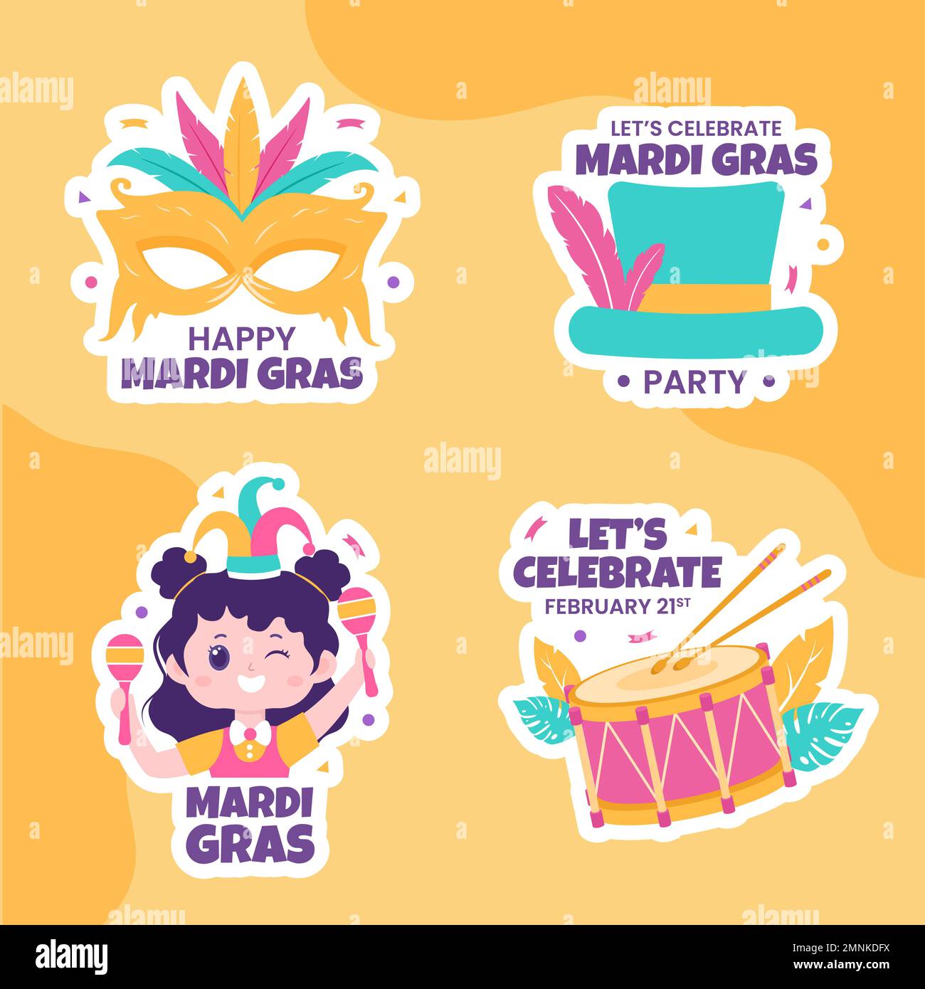 Mardi Gras Carnival Label Flat Cartoon Hand Drawn Templates ...
