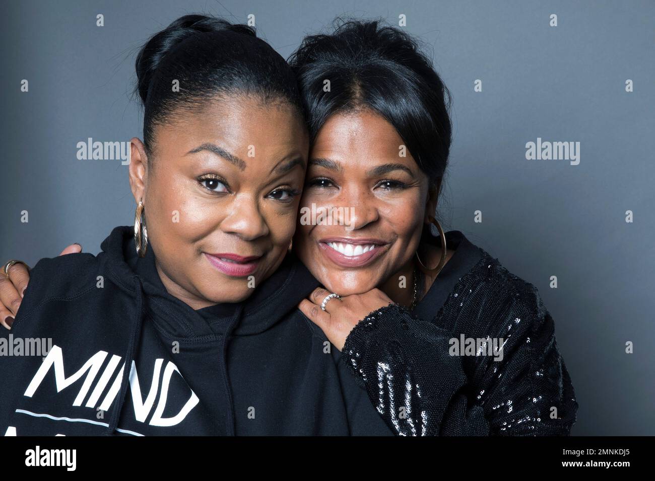 In this March 19, 2018 photo, Roxanne Shante, left, and Nia Long pose ...