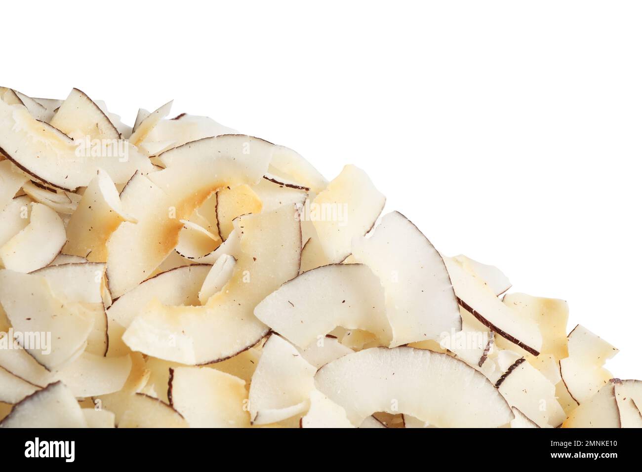 Pile of coconut chips isolated on white, top view Stock Photo - Alamy