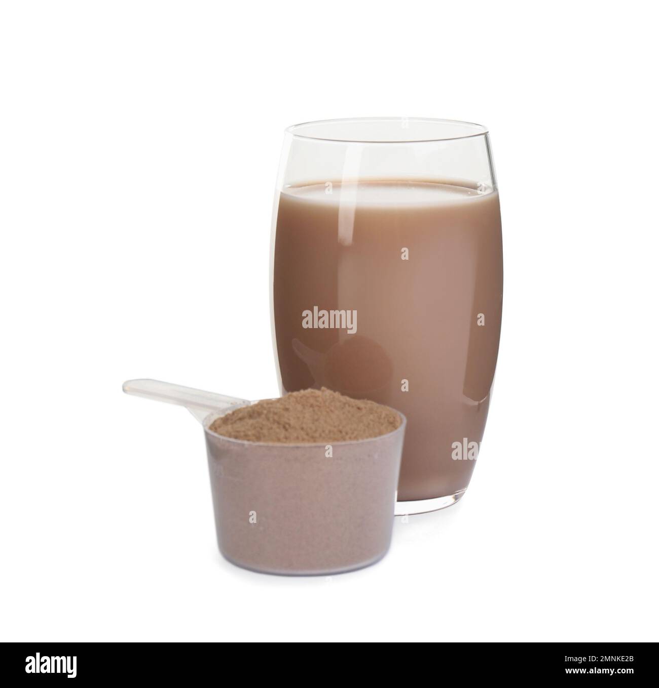 Protein shake and powder isolated on white Stock Photo - Alamy