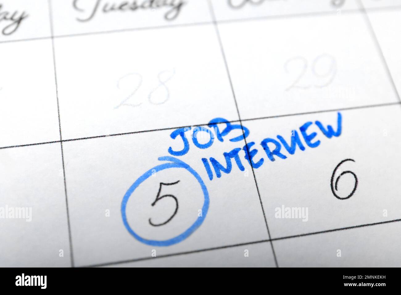 Calendar with date reminder about job interview, closeup Stock Photo ...