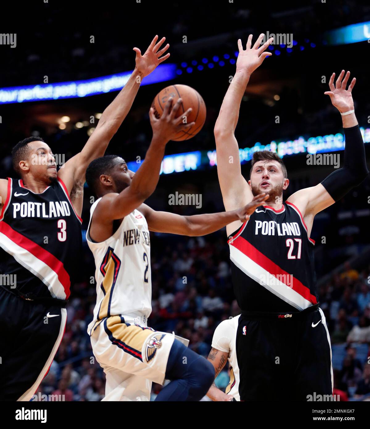 New Orleans Pelicans guard Ian Clark (2) goes to the basket between ...