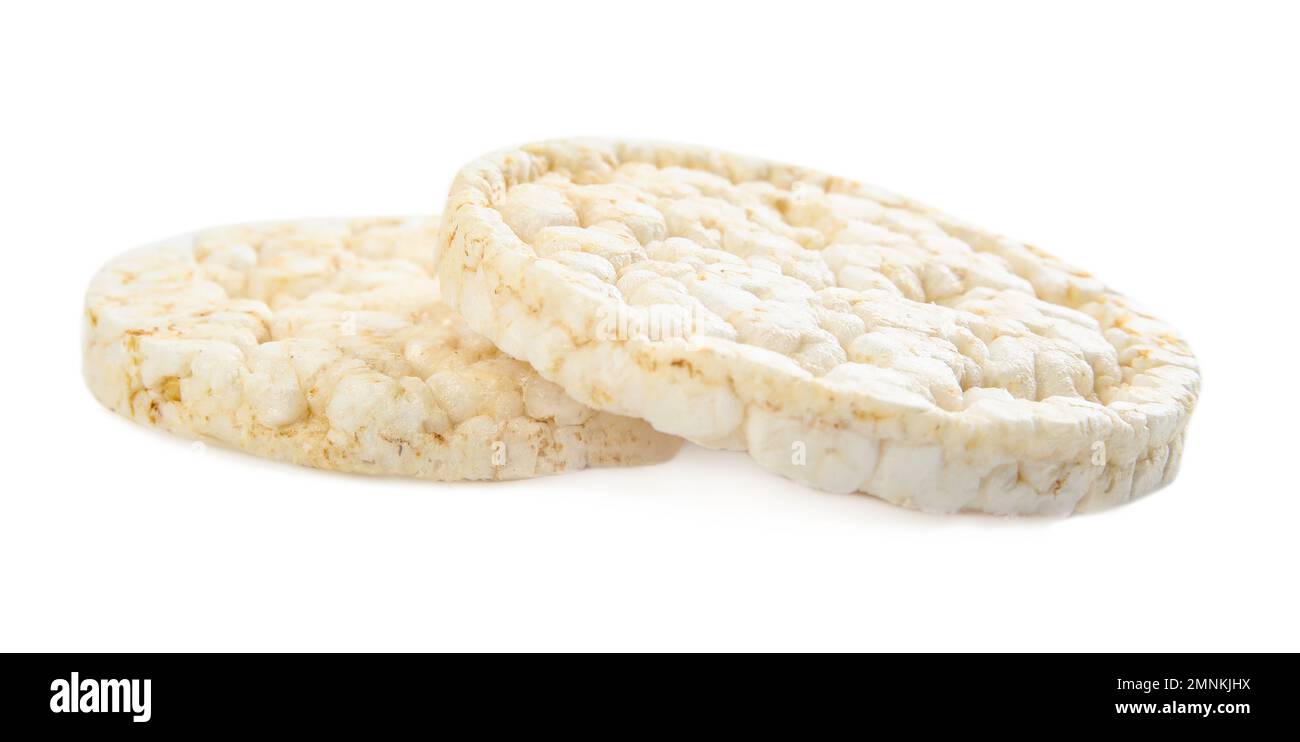 Puffed rice cakes isolated on white. Healthy snack Stock Photo - Alamy