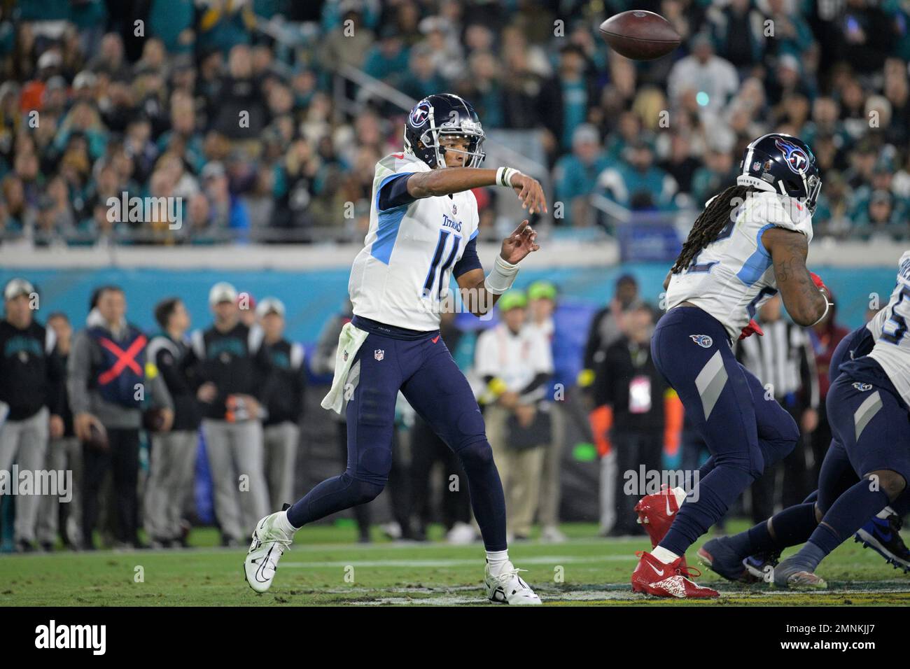 Tennessee Titans quarterback Joshua Dobbs (11) throws a pass during the ...