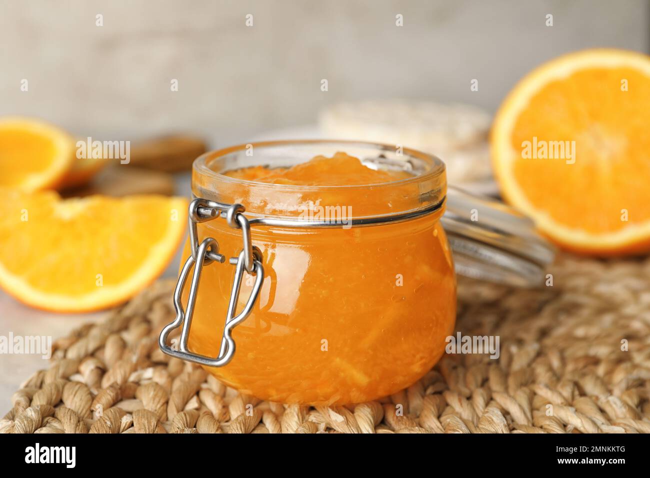 Homemade delicious orange jam on rattan mat Stock Photo - Alamy