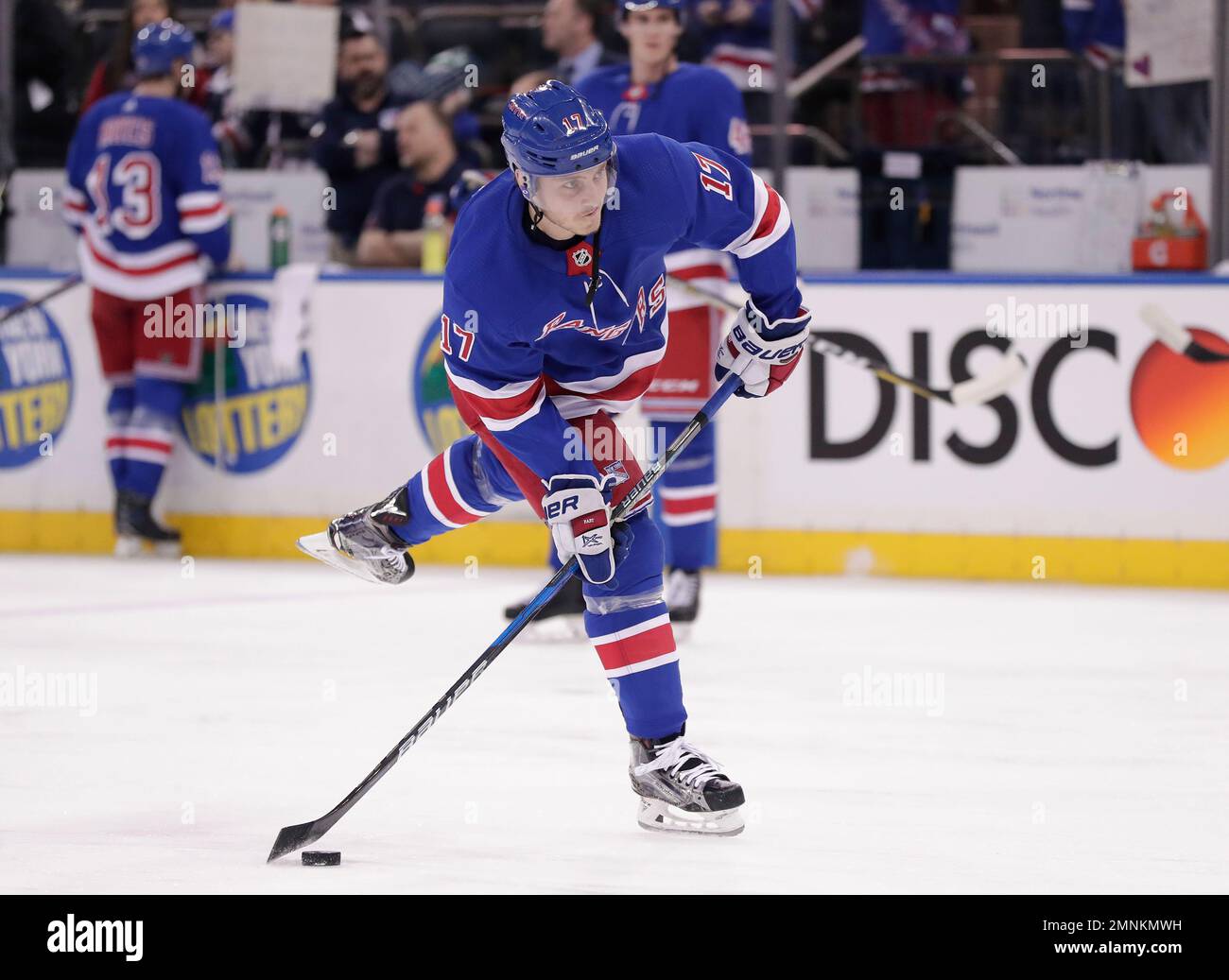 New York Rangers right wing Jesper Fast (17) warms up before playing ...