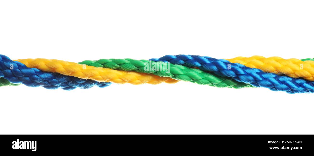 Twisted colorful ropes isolated on white. Unity concept Stock Photo - Alamy