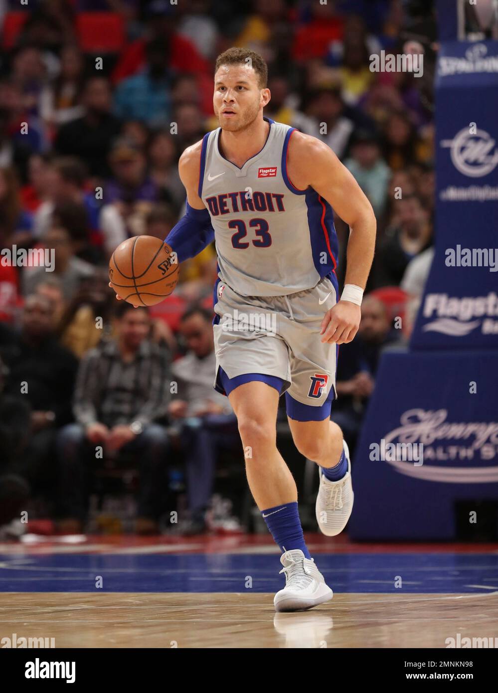 Detroit Pistons forward Blake Griffin brings the ball up court during ...