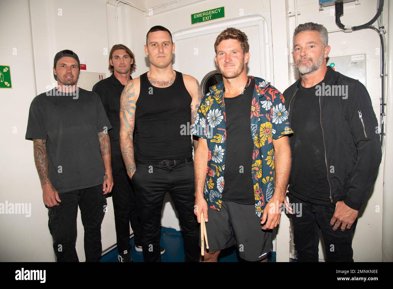 Jia O'Connor, left, Luke Kilpatrick, Ben Gordon, Winston McCall, and Jeff Ling of Parkway Drive ...