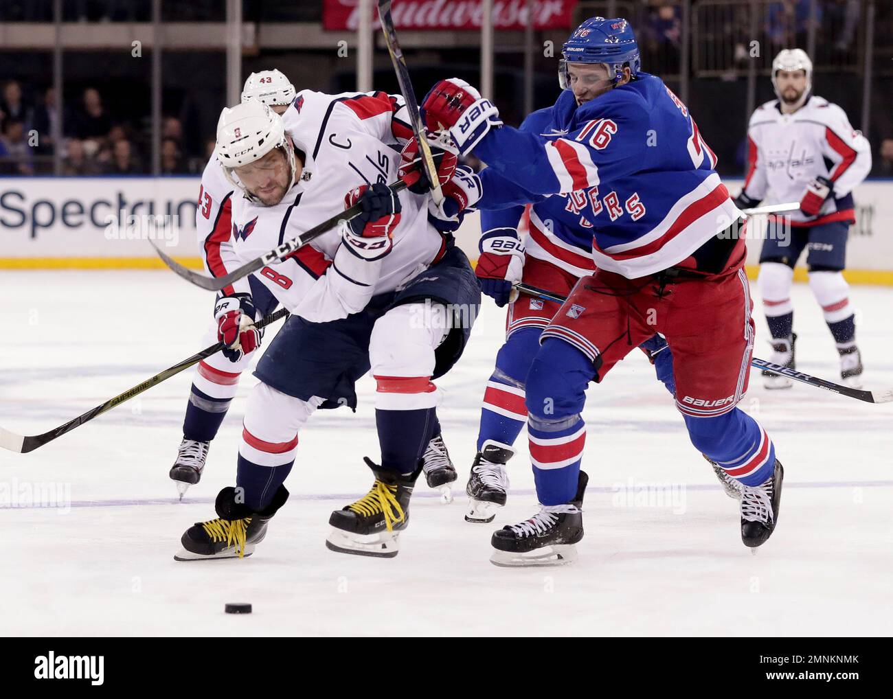 Washington Capitals left wing Alex Ovechkin (8) fights for control of ...