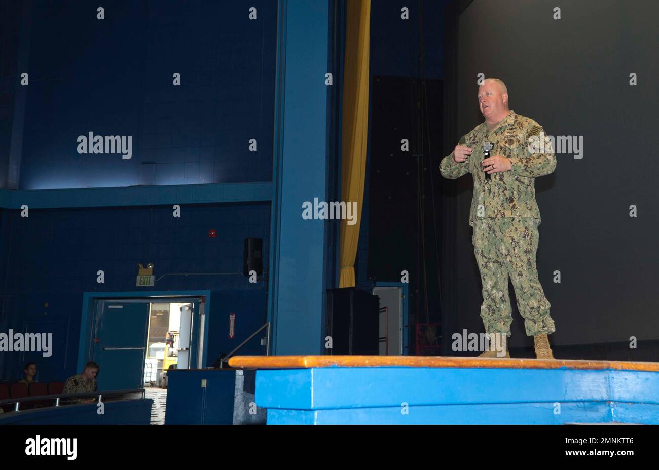 SAN DIEGO – (Oct. 3, 2022) Master Chief Petty Officer of the Navy (MCPON) James Honea speaks to ...
