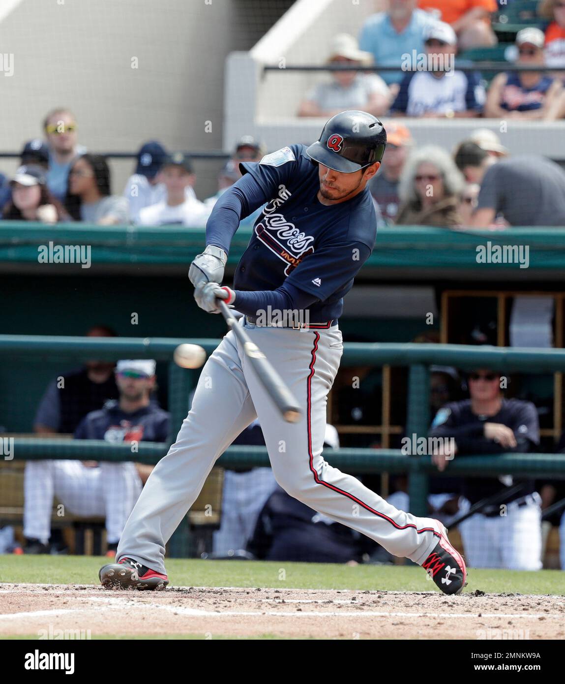 Atlanta Braves' Rio Ruiz bats against the Detroit Tigers in a spring ...