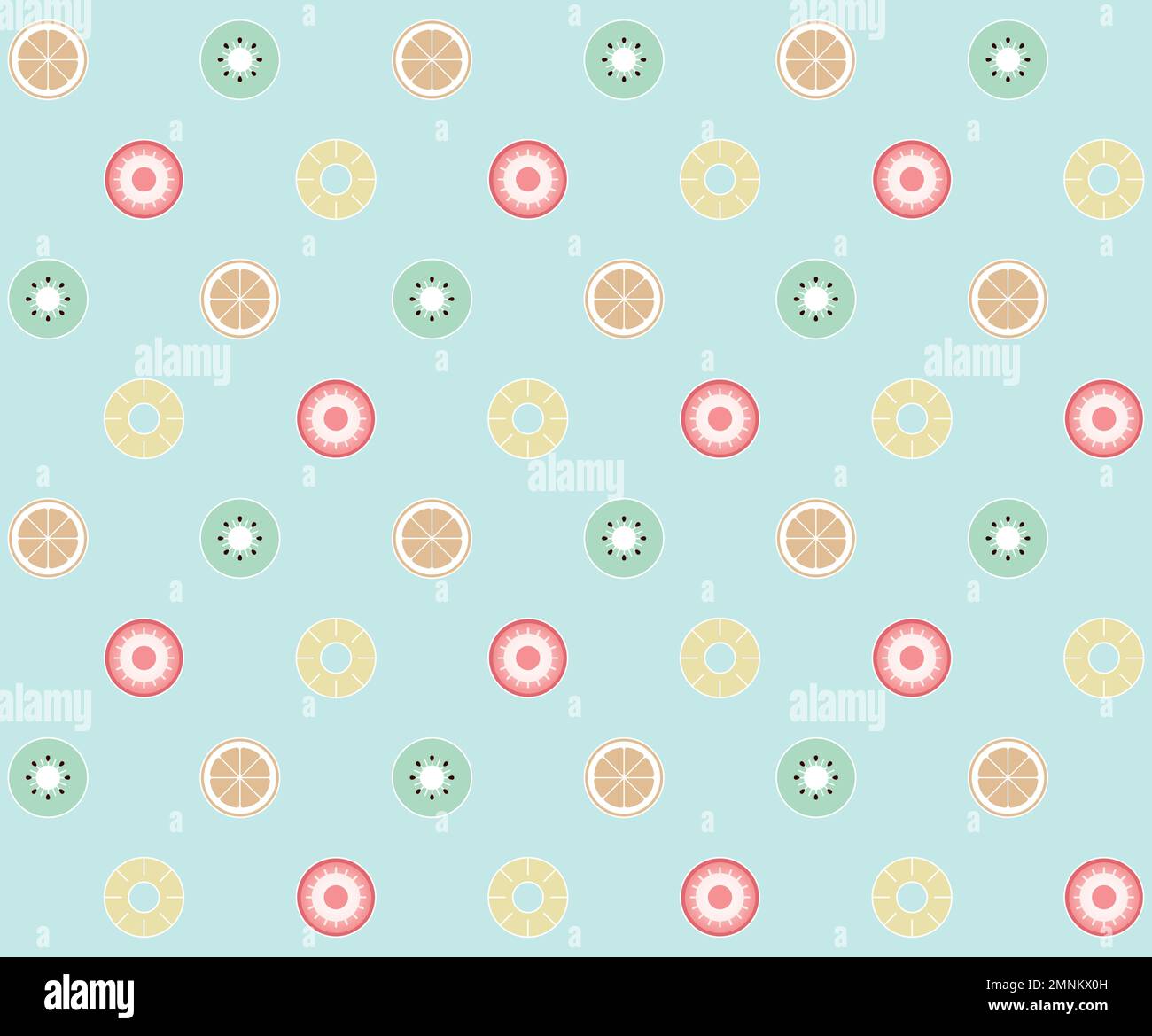 Seamless pattern of fruits. Light blue background. Strawberry, kiwi ...