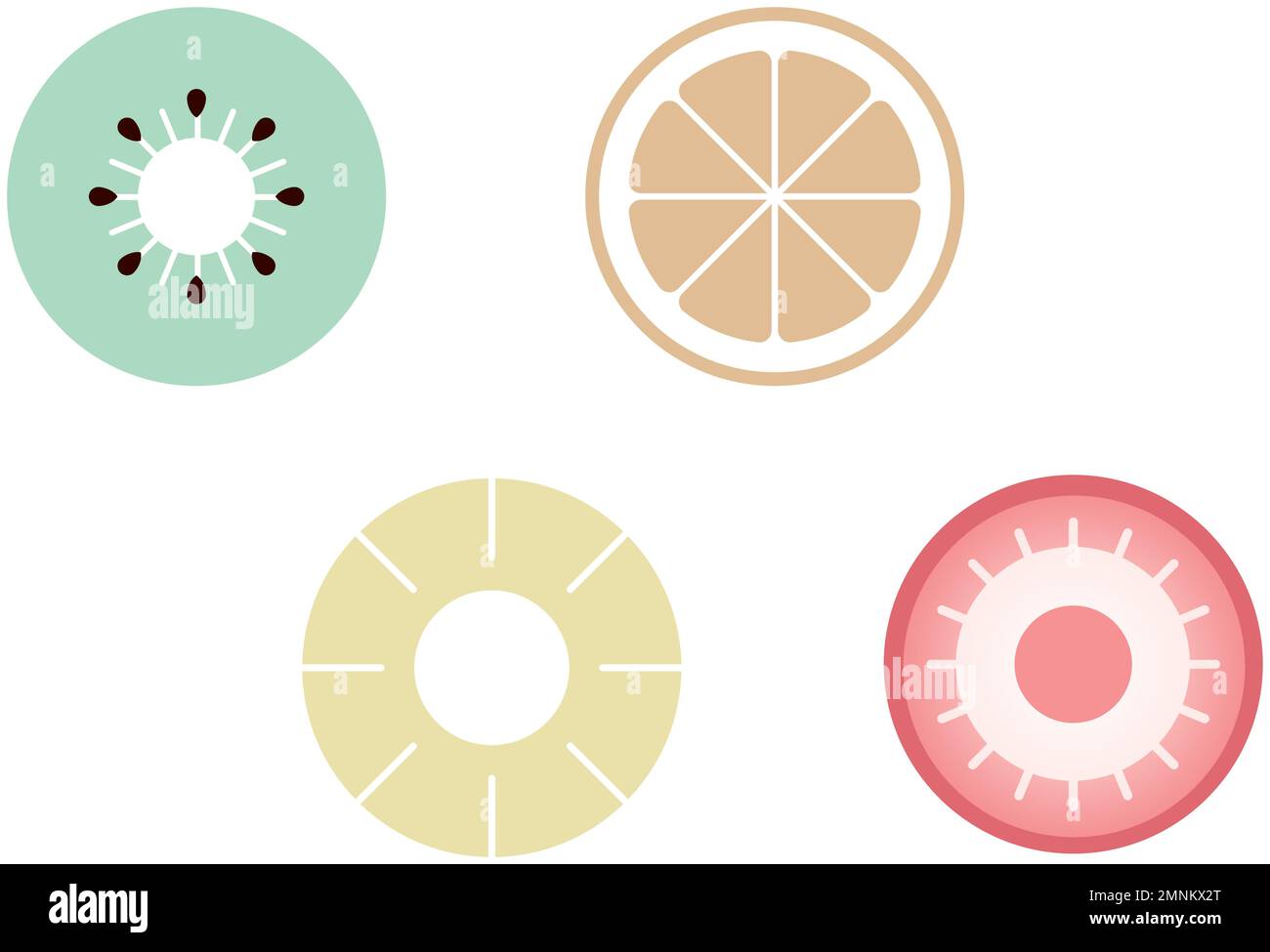 Fruit cross section. Strawberry, kiwi, orange, and pineapple. Image of ...