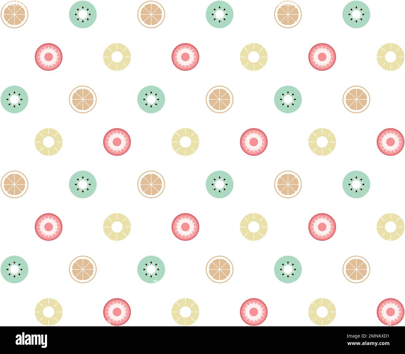 Seamless pattern of fruits. White background. Strawberry, kiwi, orange ...