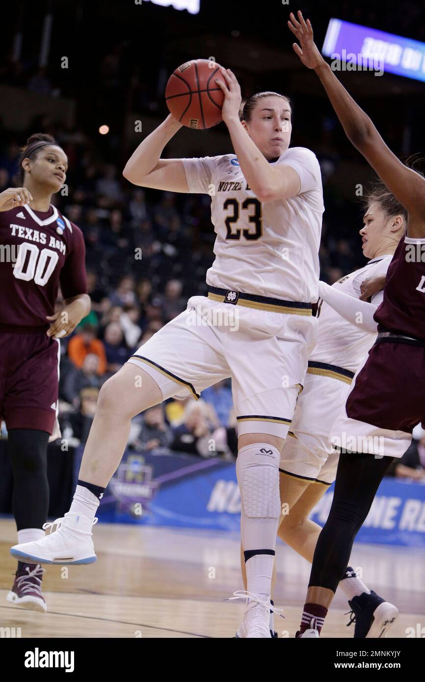 Notre Dame forward Jessica Shepard (23) grabs a rebound during the ...