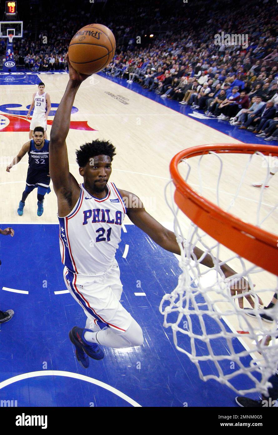Philadelphia 76ers' Joel Embiid goes up for a dunk during the first ...