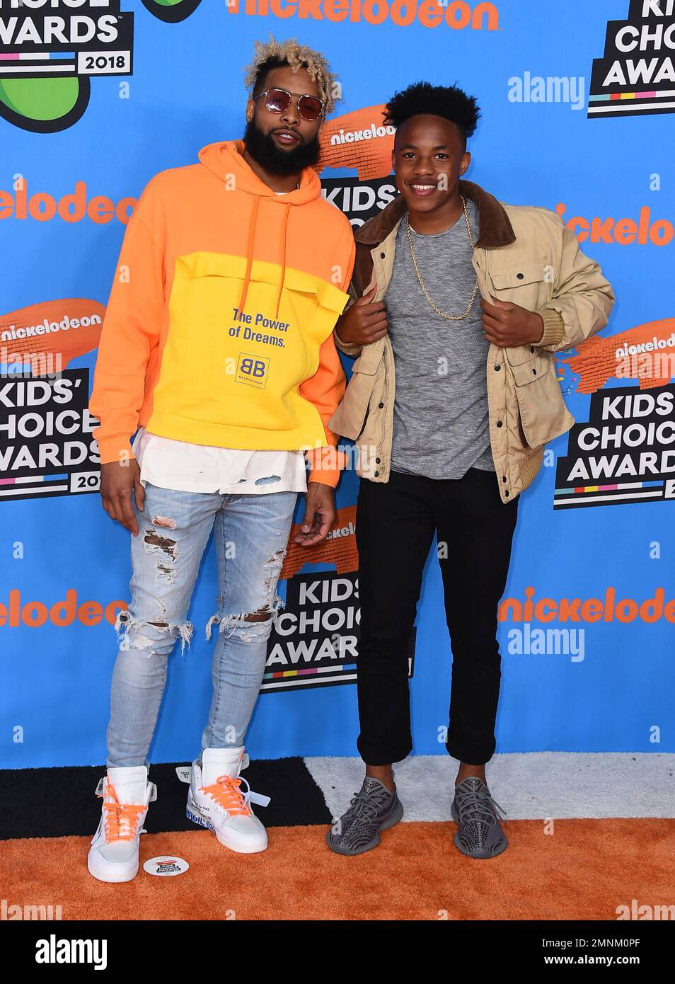 Odell Beckham Jr., left, and Jaylin Smith arrive at the Kids' Choice ...