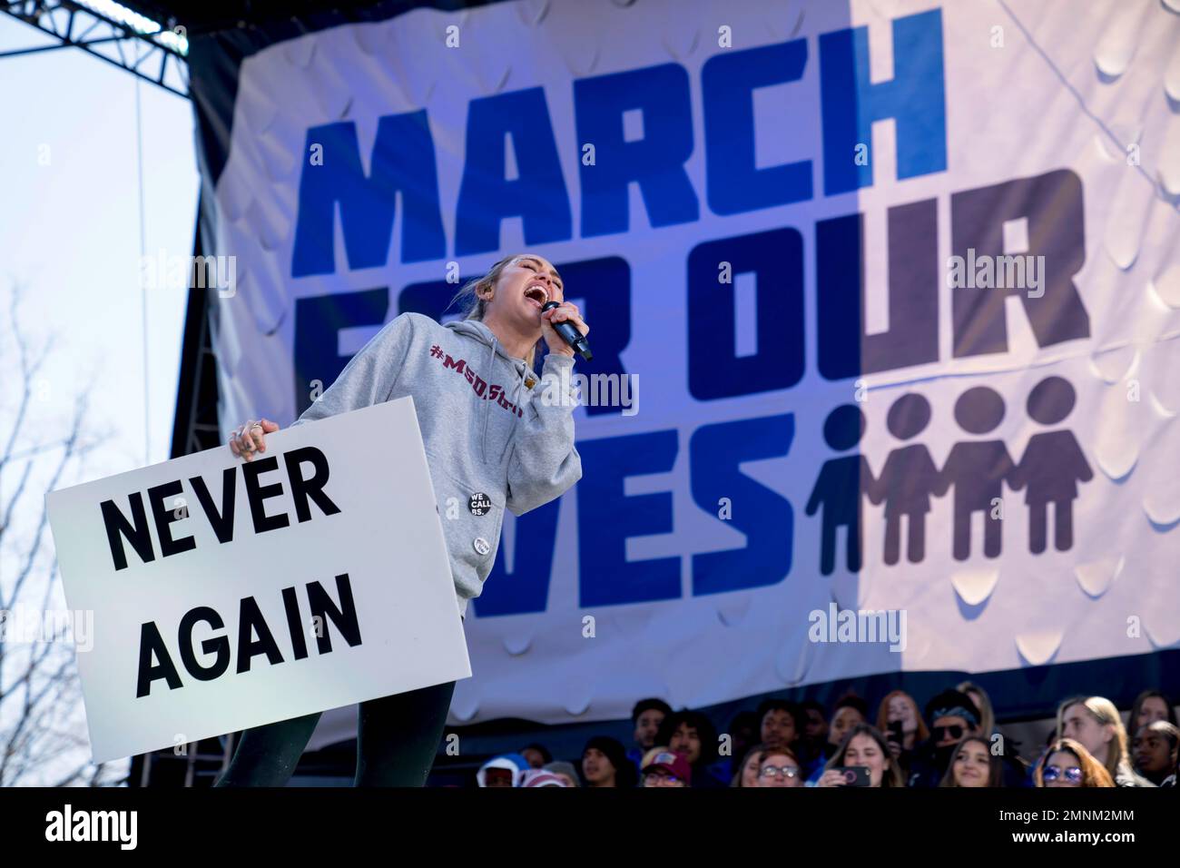 Miley Cyrus performs "The Climb" during the "March for Our Lives" rally ...