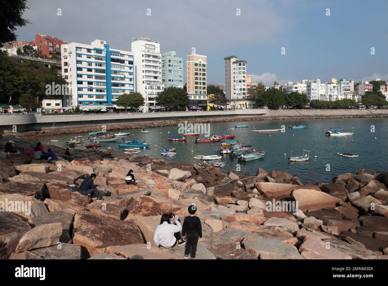 View of sampans in the harbour in front of Stanley Main Street, Stanley ...