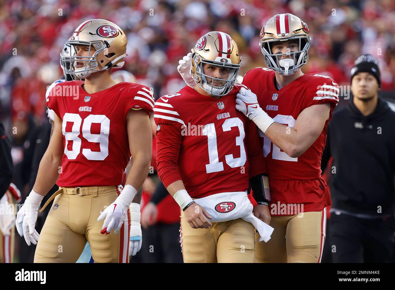 San Francisco 49ers tight end Charlie Woerner (89), quarterback Brock ...