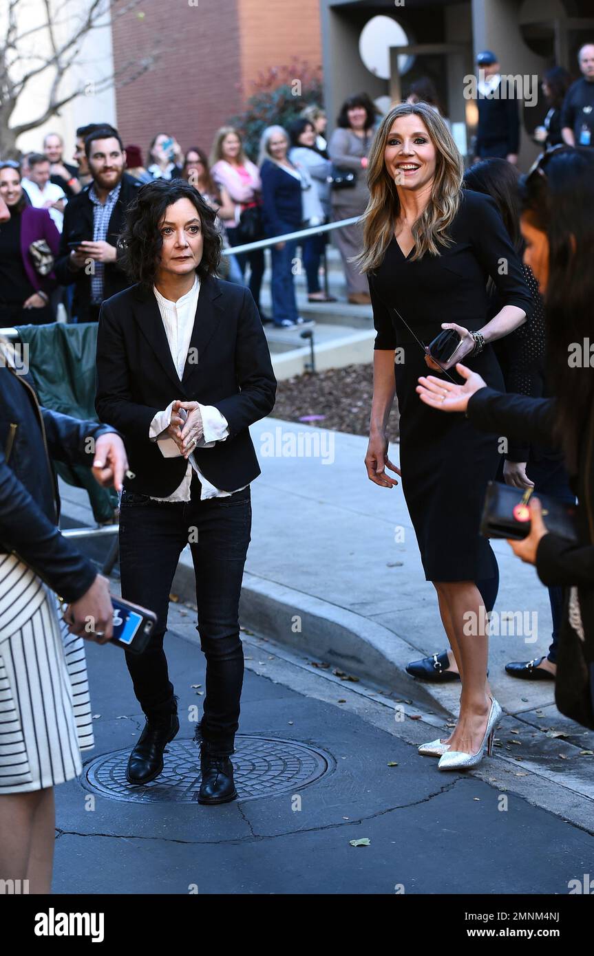 Sara Gilbert, left, and Sarah Chalke arrive at the Los Angeles premiere ...