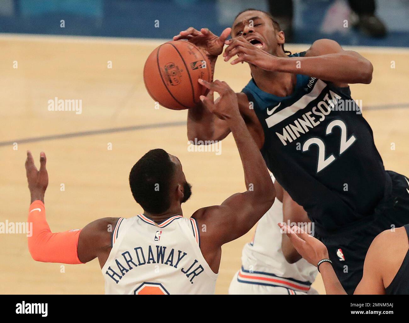 New York Knicks forward Tim Hardaway Jr. (3) strips Minnesota ...