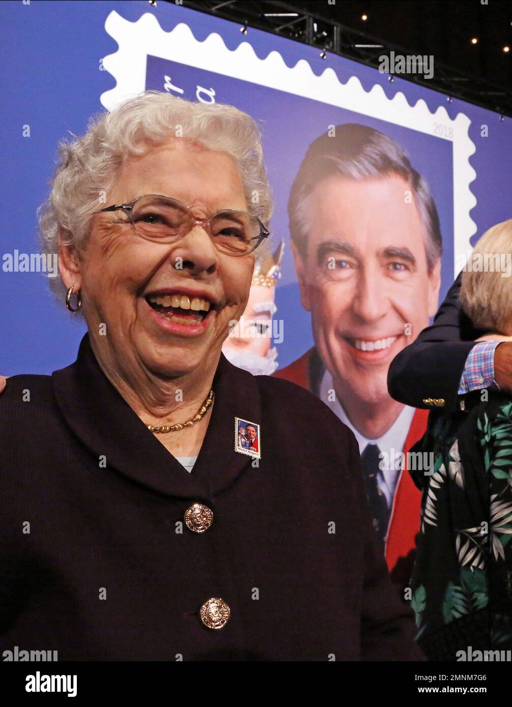 Fred Rogers wife, Mrs. Joanne Rogers visits with friends in front of a ...