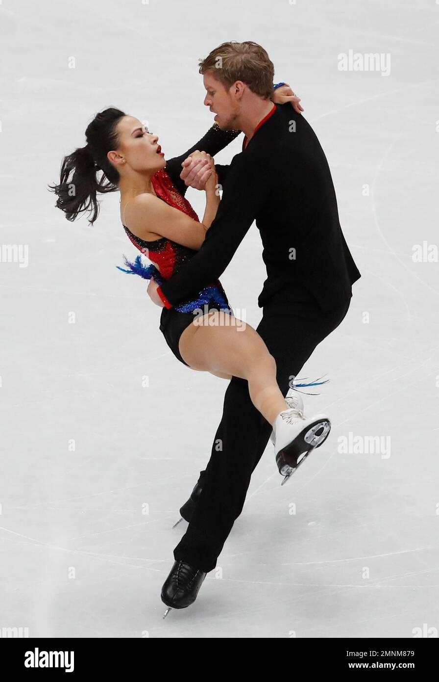 U.S. Madison Chock and Evan Bates perform during the pairs Ice dance ...